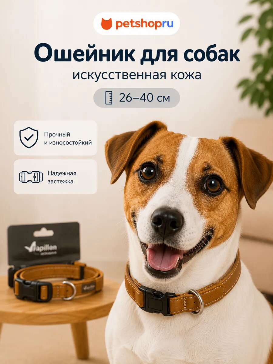 Papillion Ошейник для собак искусственная кожа, 26-40см, коричневый