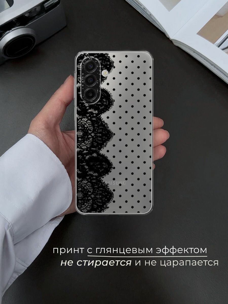 Силиконовый чехол на Samsung Galaxy A17/A18 / Самсунг А17/А18 с принтом Черное кружево и горошек — фото 1