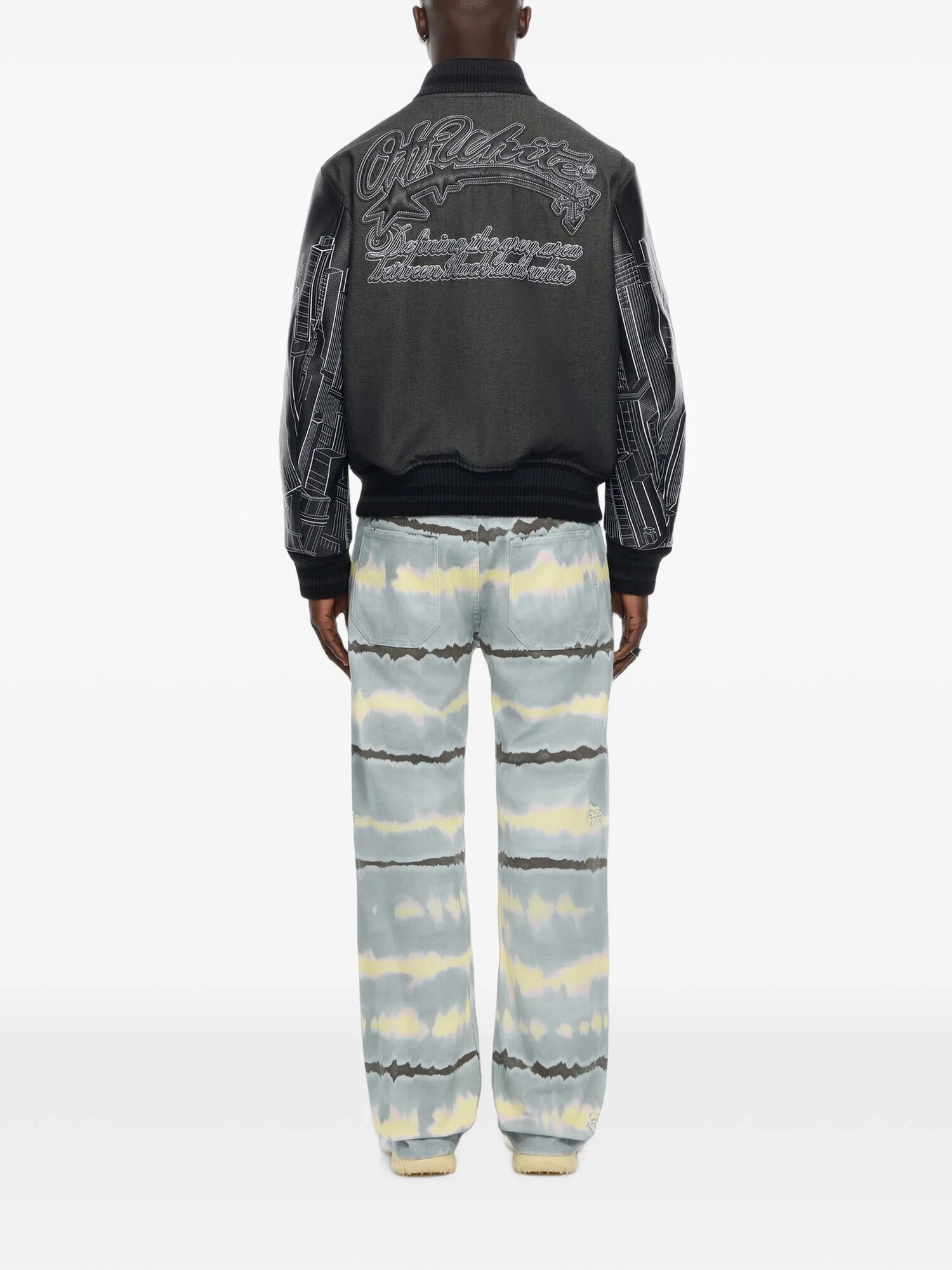 Куртка Off-White Skyline leather-sleeve varsity jacket, размер 50, black/black — фото 1