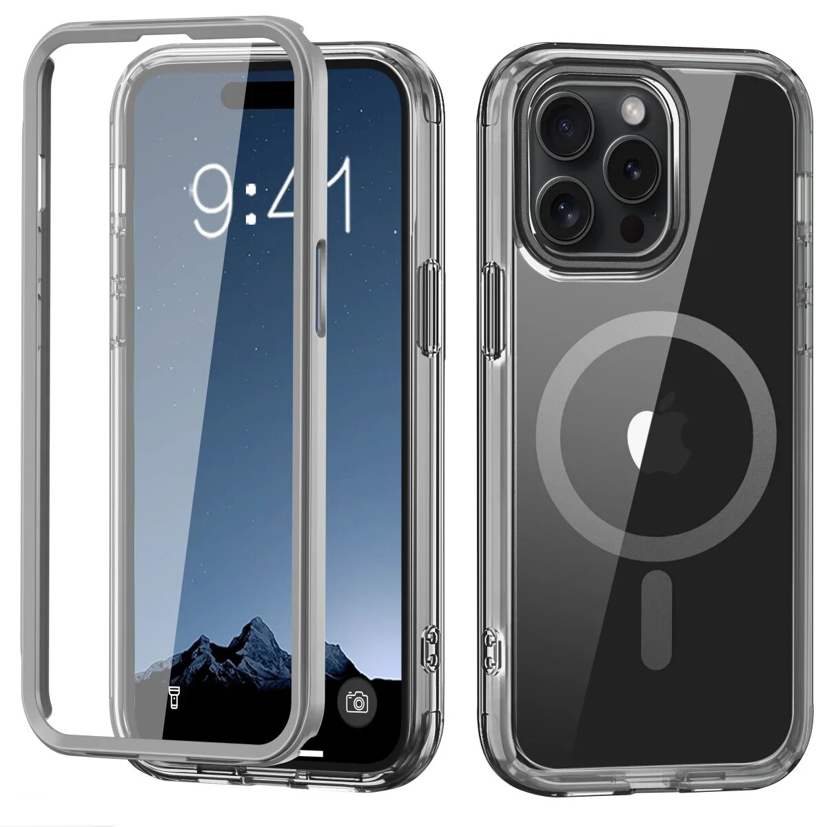 360-градусный защитный чехол для iPhone 17 16 15 Pro MAX 13 12 11 14 Серый, серый, For iPhone 17