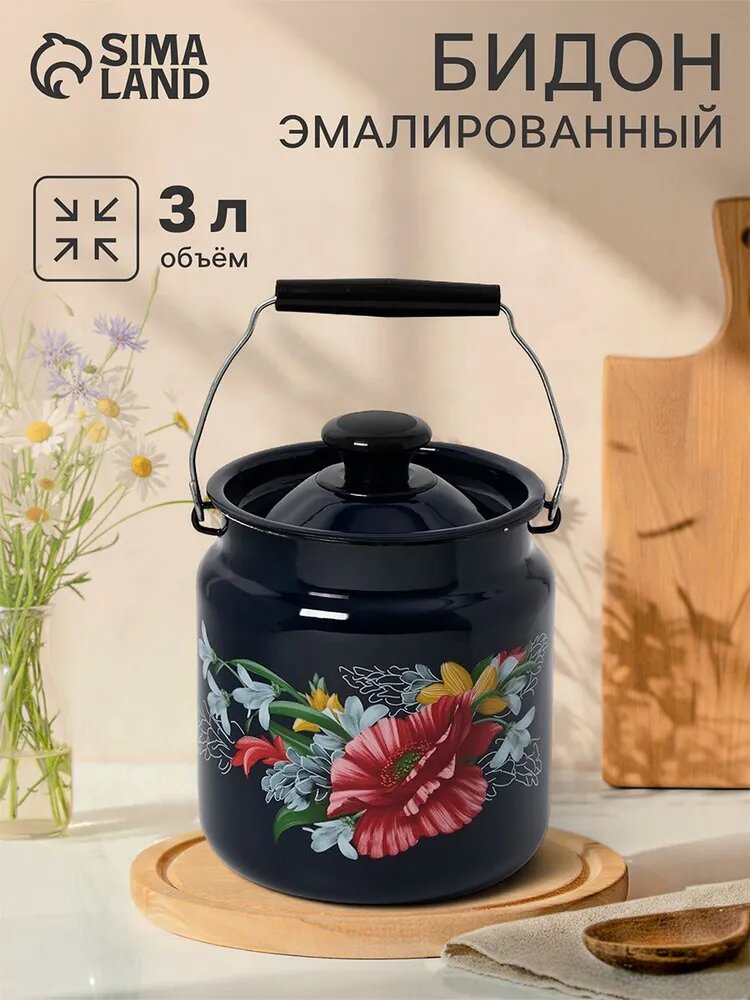 Бидон эмалированный "Апрель", объем 3 л, с ручкой и крышкой, чёрный
