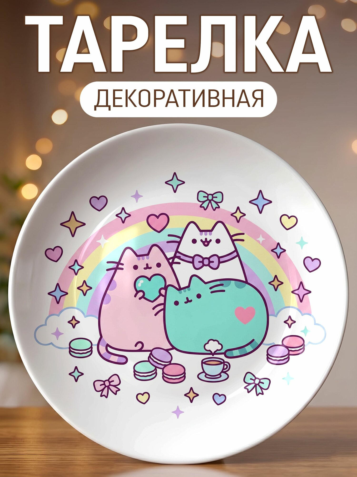 Тарелка декоративная Радужный пушин, керамика, с подставкой, диаметр 20 см