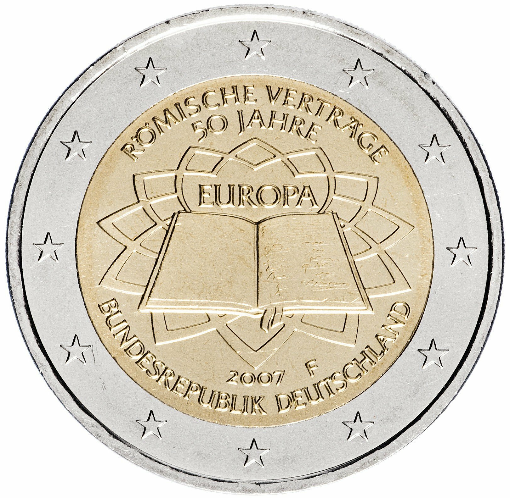 Германия 2 евро 2007 F "50 лет Римскому договору", Биметалл, в сохранности UNC