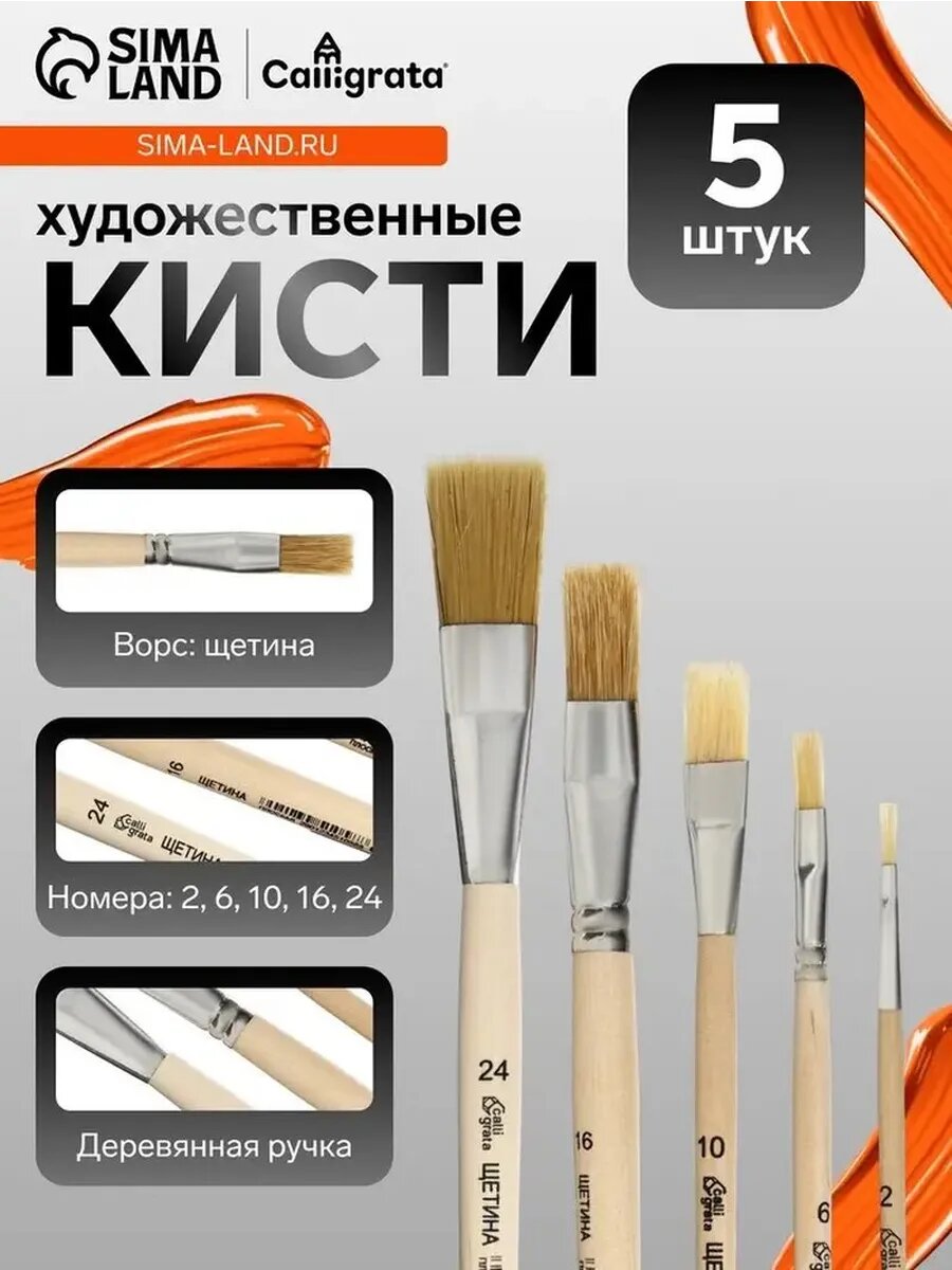 Набор щетинных кистей для живописи 5 шт