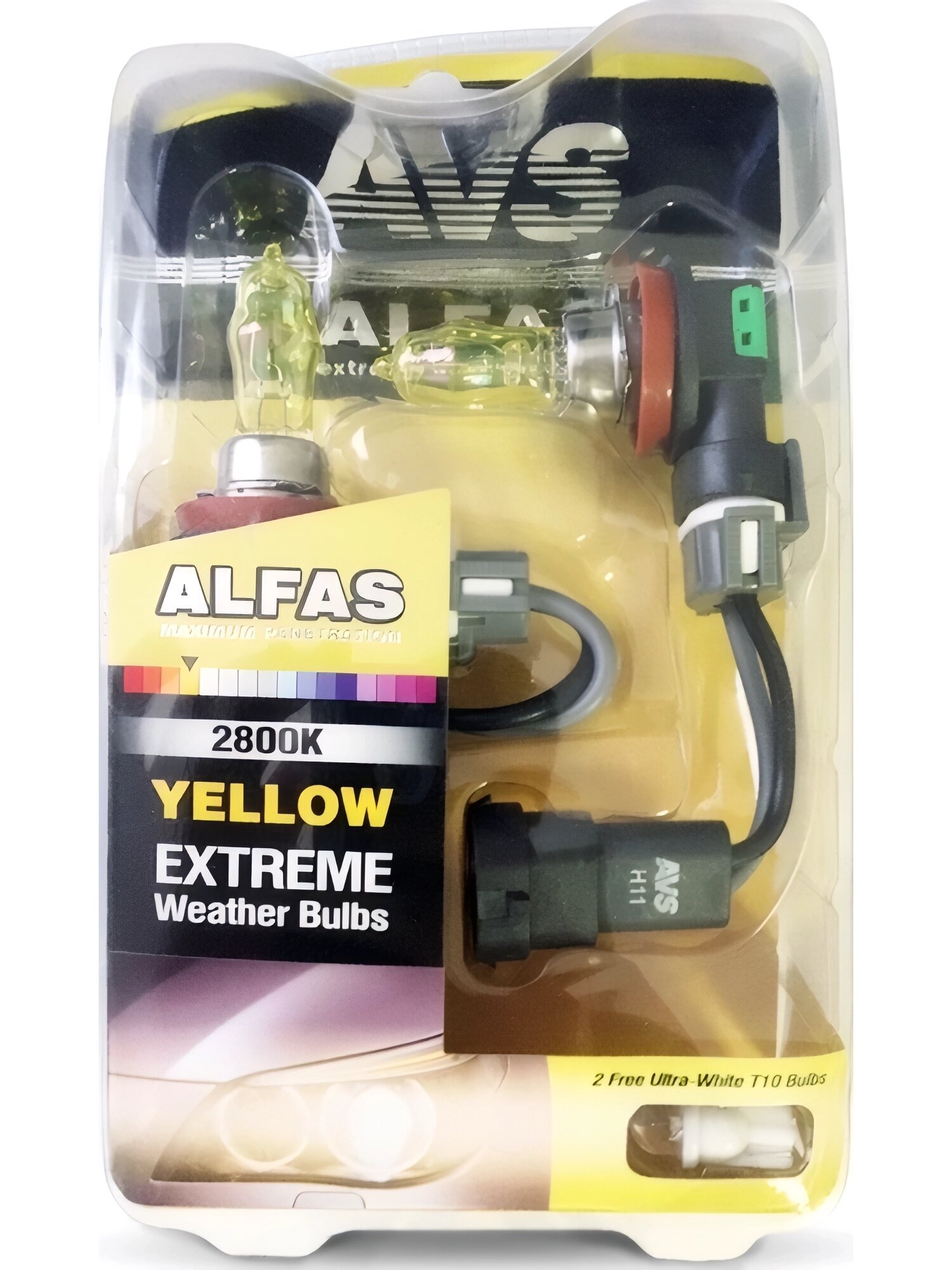 Галогенные лампы AVS ALFAS Extreme Weather 2800К H11 12V 85W - яркий желтый цвет, кварцевое стекло, керамический патрон