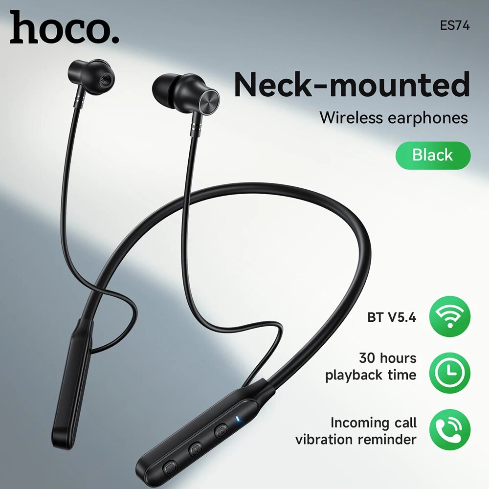 HOCO ES74 Bluetooth-наушники с креплением на шею, спортивные беспроводные гарнитуры для бега на открытом воздухе, наушники-вкладыши с шейным ремешком и микрофоном