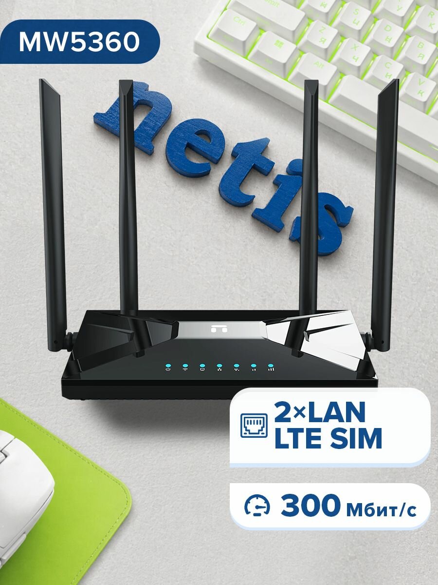 Беспроводной маршрутизатор Netis MW5360, 802.11n, 300Мбит/с, 2.4ГГц, 3G/LTE, 2xLAN, 1xWAN