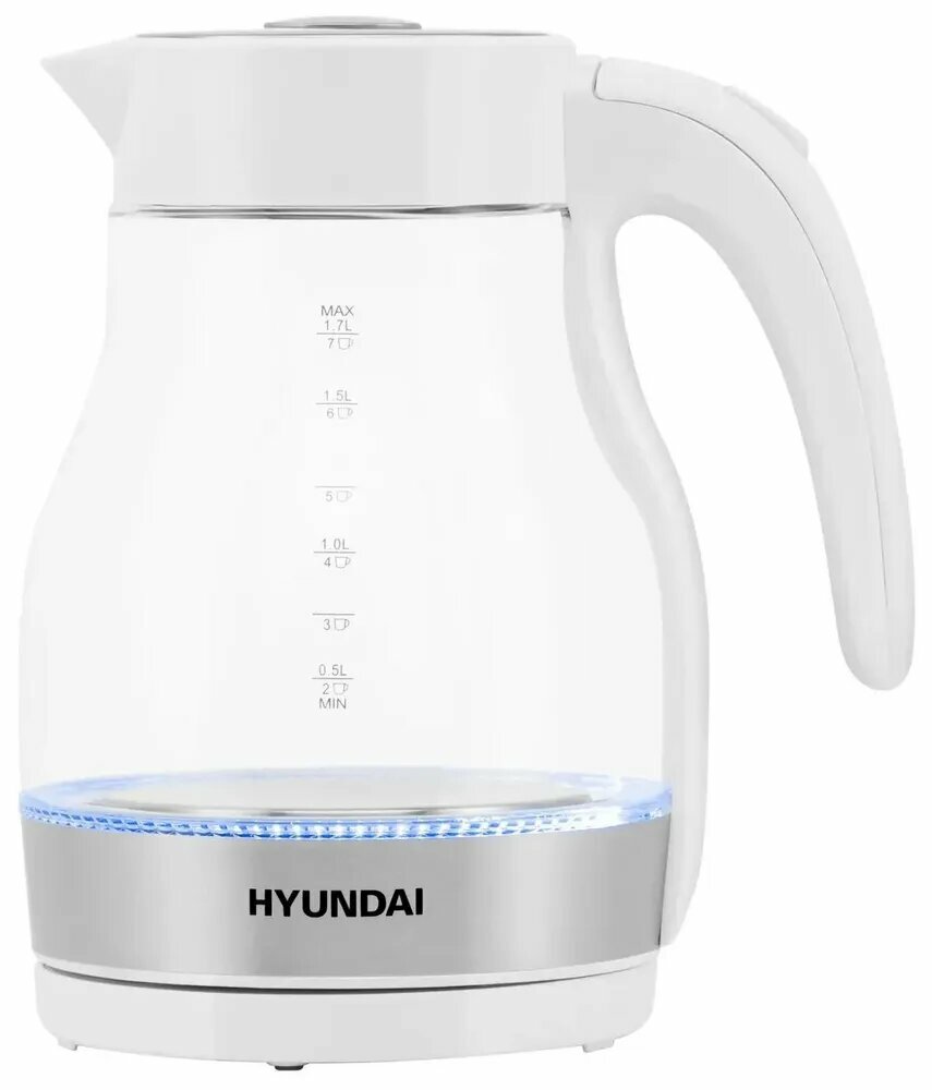 Чайник электрический Hyundai HYK-G3802, 1.7 л, 2200 Вт, стекло, белый, серебристый (HYK-G3802)