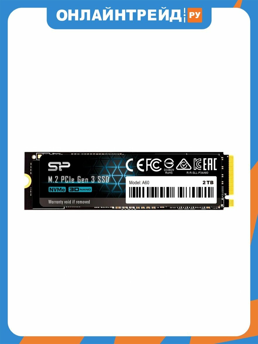 SSD диск Silicon Power A60, 2000GB, M.2 2280, PCIe 3.0 x4 (SP002TBP34A60M28)