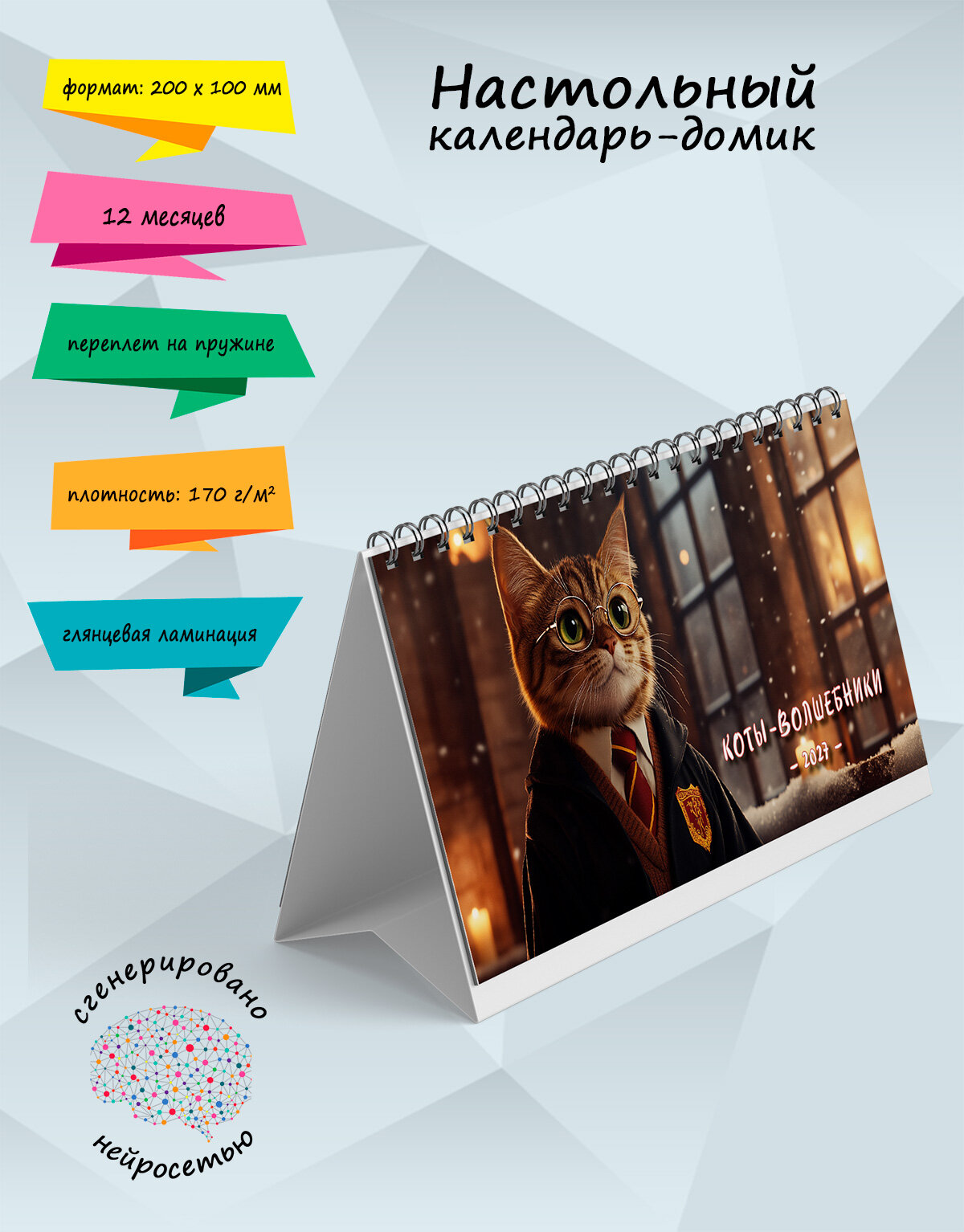 Настольный календарь-домик "Коты-волшебники" на 2027 год