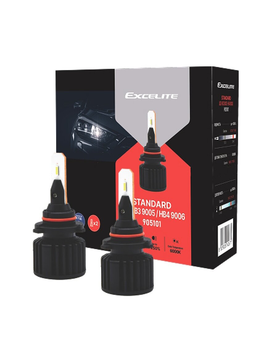 Лампа автомобильная Excelite LED Standart HB3/HB4 P20/22d +250% 6000K 12-24V, 2шт, EX-905101 (Корея)