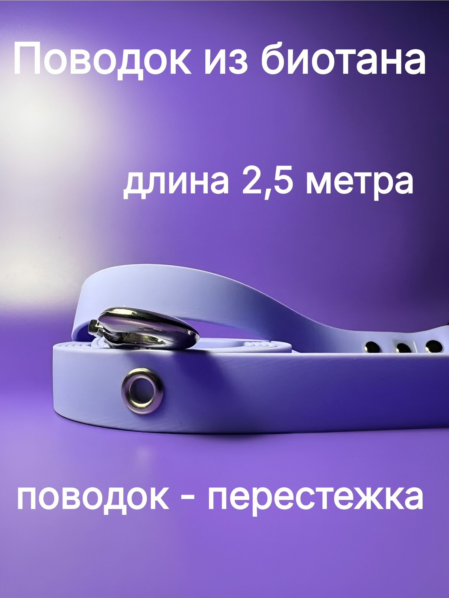 Поводок-перестёжка "Биотан", ручная работа, для собак, сиреневый, 2,5 м