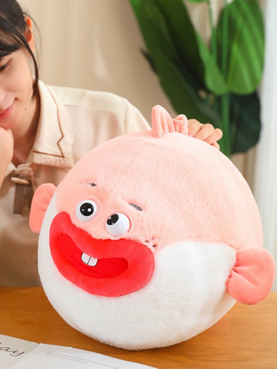 Мягкая игрушка рыба-шар с улыбкой, желтая и розовая, 25 см, антистресс, подарок детям