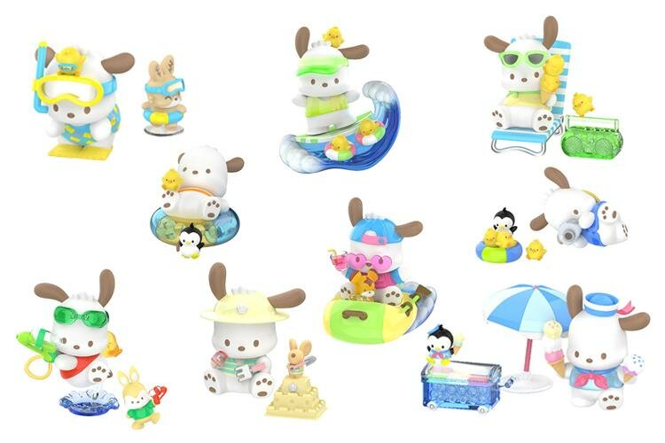 Коллекционные фигурки унисекс TOP TOY, Праздничный пляж с героями Cinnamoroll, Pompompurin, Kuromi, Pochacco, My Melody, 8 шт.