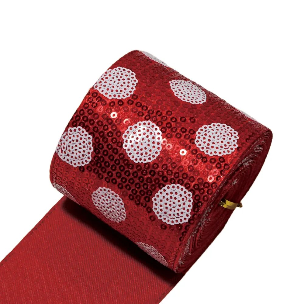 Лента с блестками Top Ribbon 75 мм Красный, 5, 38mm 5yards