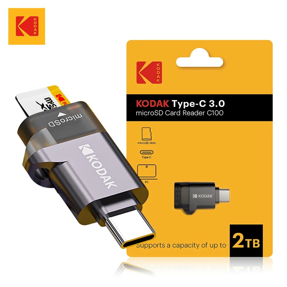 Карта памяти KODAK Micro SD 16/32/64/128/256 ГБ U3 V30 4K Type-c Adapter