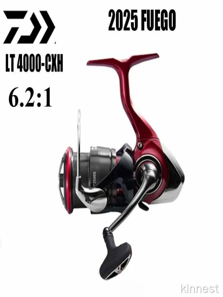 Катушка для рыбалки Daiwa LT 4000-CXH 2025 FUEGO, красная, 6.2:1, для спининга