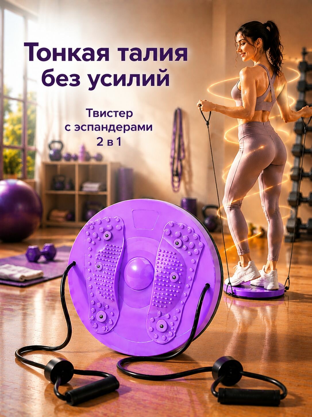Диск здоровья вращающийся, с эспандерами и массажной платформой, фитнес-диск, балансборд для дома