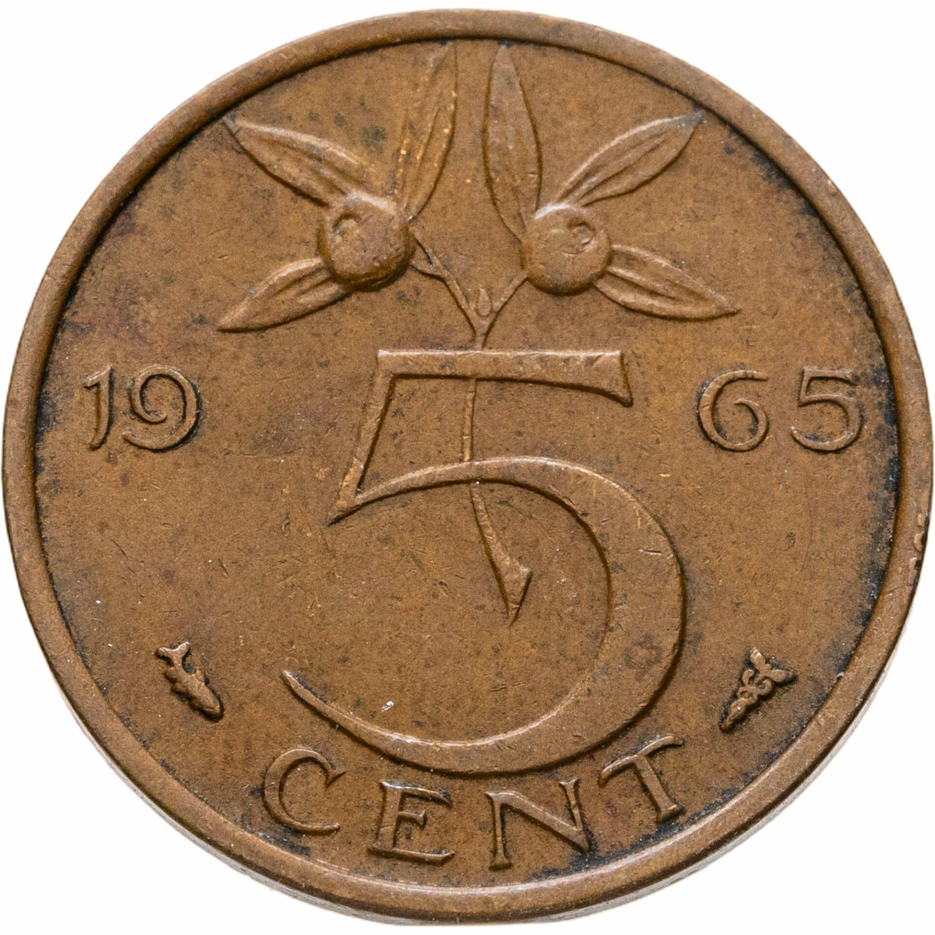 Нидерланды 5 центов cents 1965, Бронза, в сохранности XF