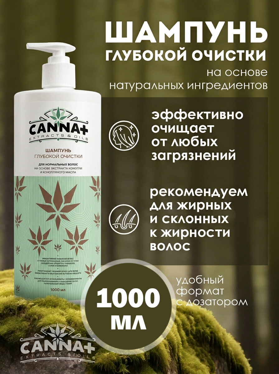 CANNA+ Шампунь глубокой очистки для восстановления поврежденных волос Deep Cleansing Shampoo 1000 мл