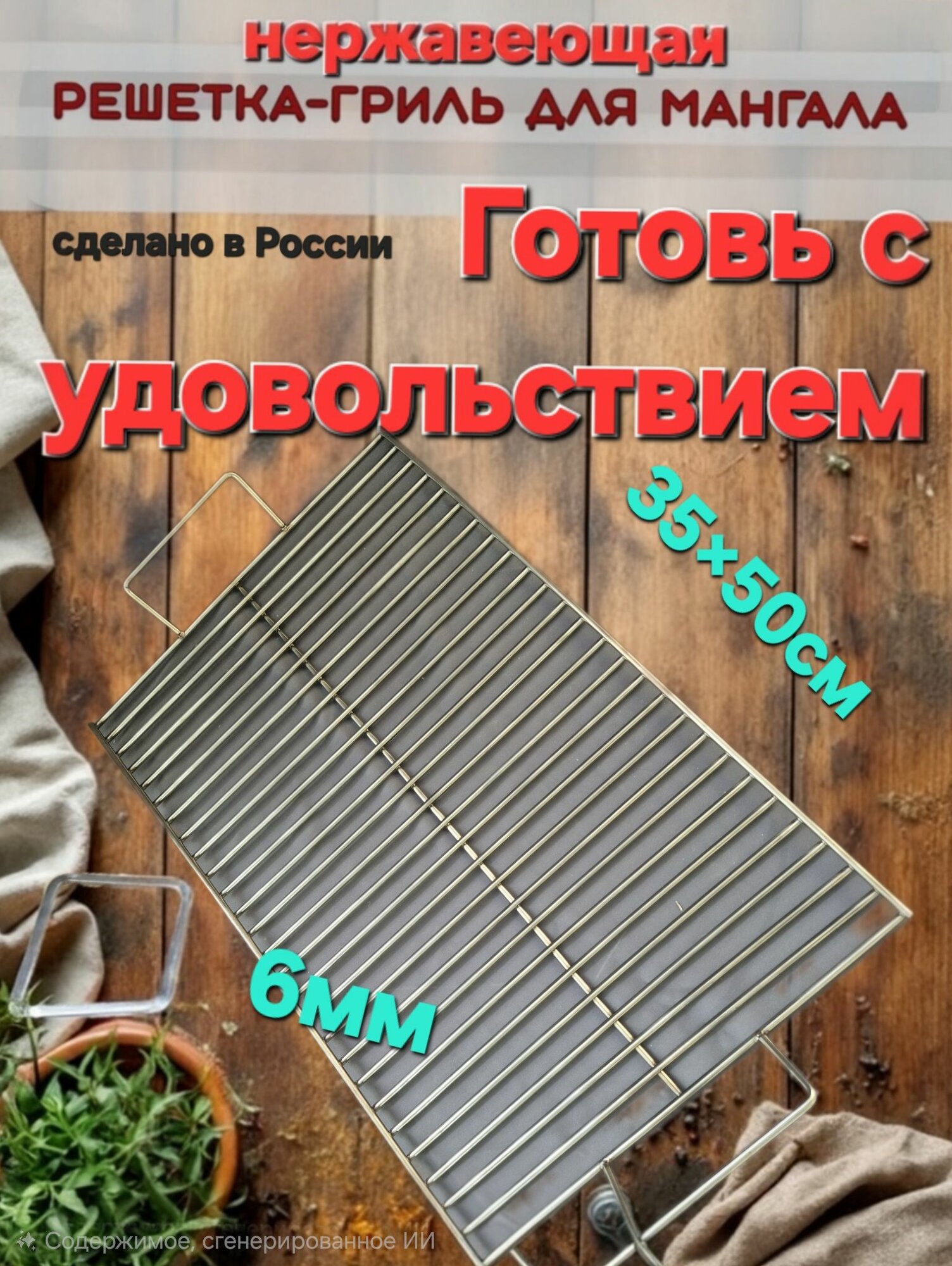 Решётка для гриля на мангал 50 *35 см