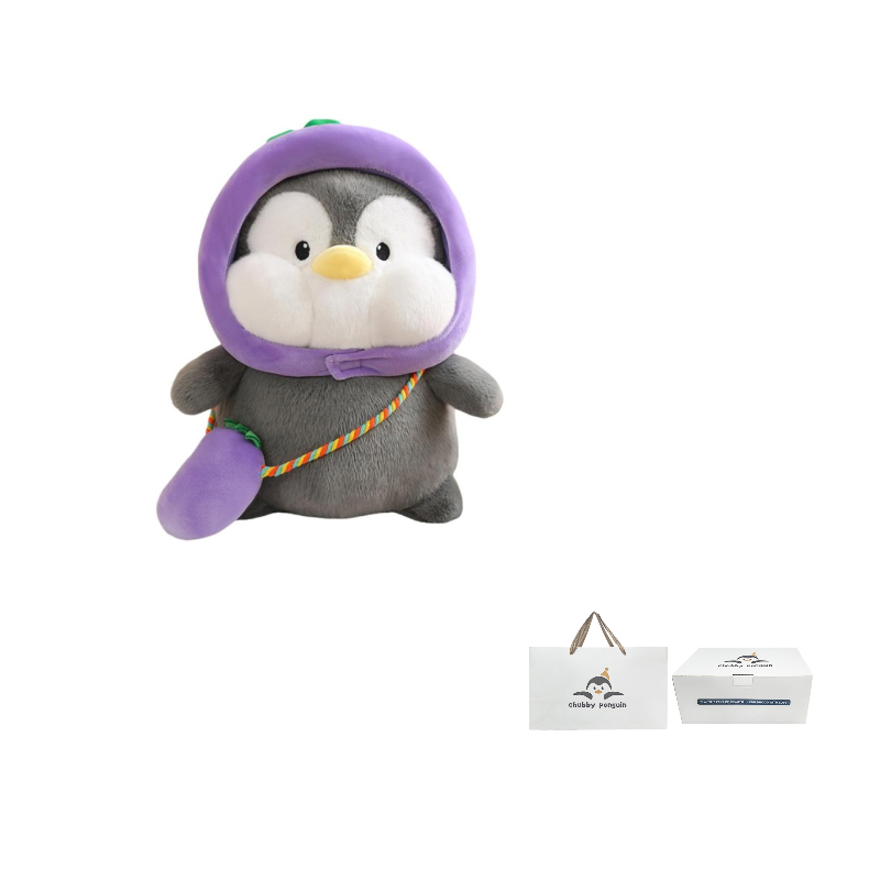 Плюшевая игрушка-антистресс унисекс PANGQIE "Пингвин", 35 см, Gray Penguin — Eggplant Backpack