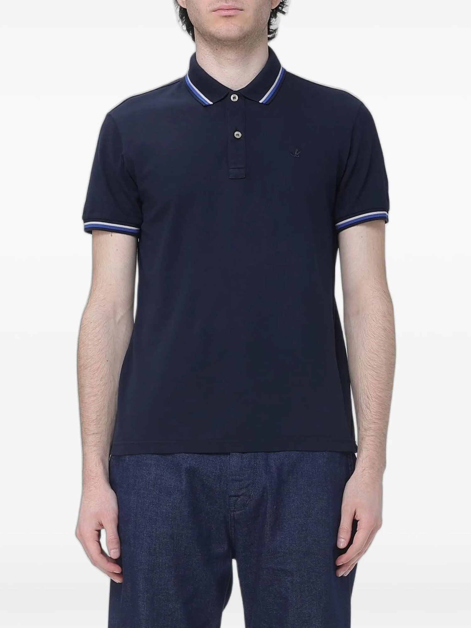 Рубашка Logo-embroidered striped-trim polo shirt