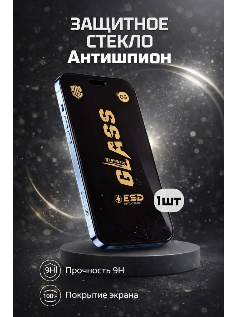 Защитное стекло iPhone 16 Pro Max Антишпион 1 шт