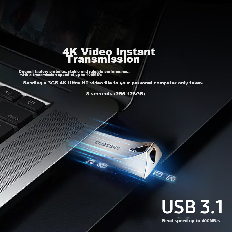 Samsung 128GB USB3.1 Металлический флеш-накопитель хром-серебро высокая скорость чтения 400 МБ/с для офиса и учебы