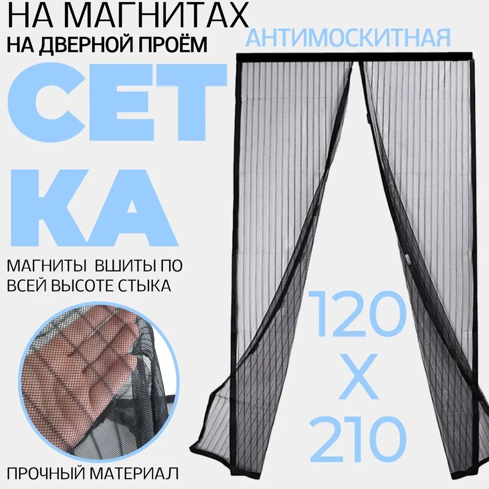 Антимоскитная сетка, на магнитах. Для дверных проёмов. 120х210см.