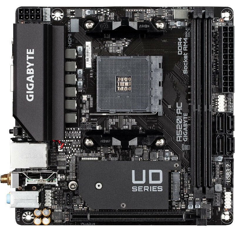 Материнская плата GIGABYTE A520I AC Mini ITX для процессоров AMD AM4 5600G 3600 Модель：A520Версия：A520I AC