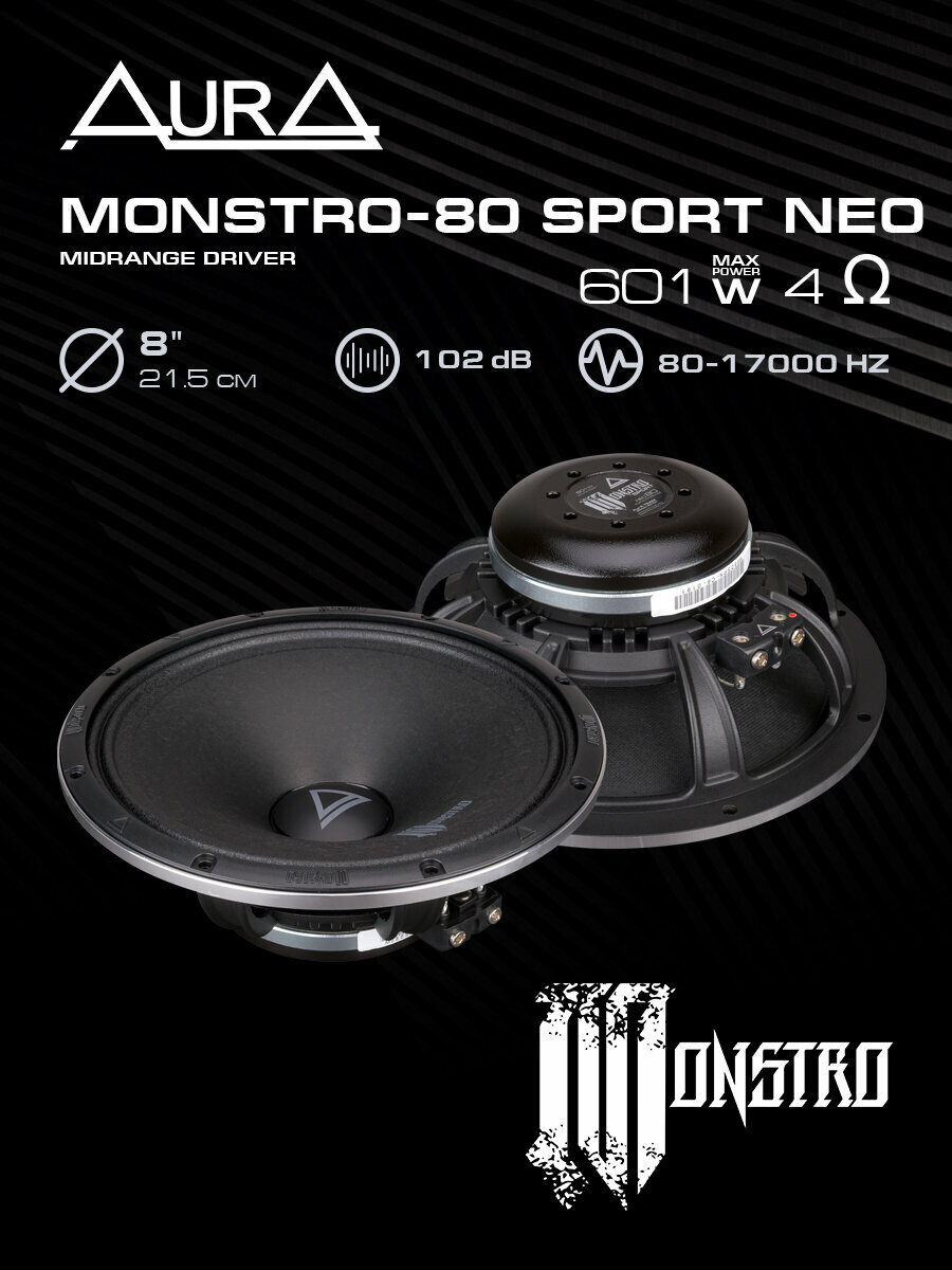 Эстрадная СЧ акустика AurA MONSTRO-80 SPORT NEO / 8″ (20.3 см), 601 Вт