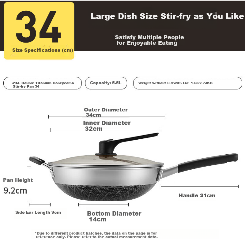 Кухонная сковорода COOKER KING с титановым покрытием 34 см из нержавеющей стали 316L Цвет：Улучшенное титановое покрытие