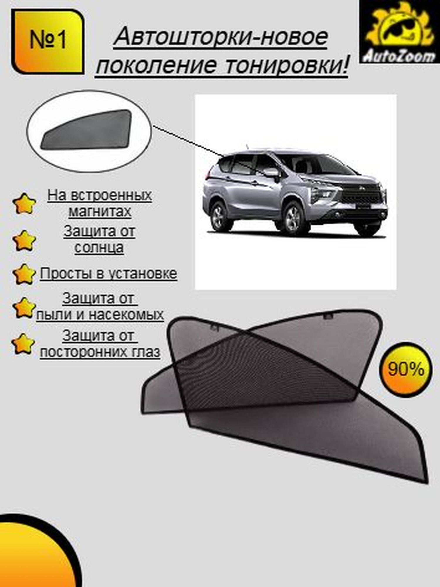 Автошторки магнитные для Mitsubishi Xpander (NC1W) (2017г.)шторка цельная, доресталинг. на передние двери 2 шт