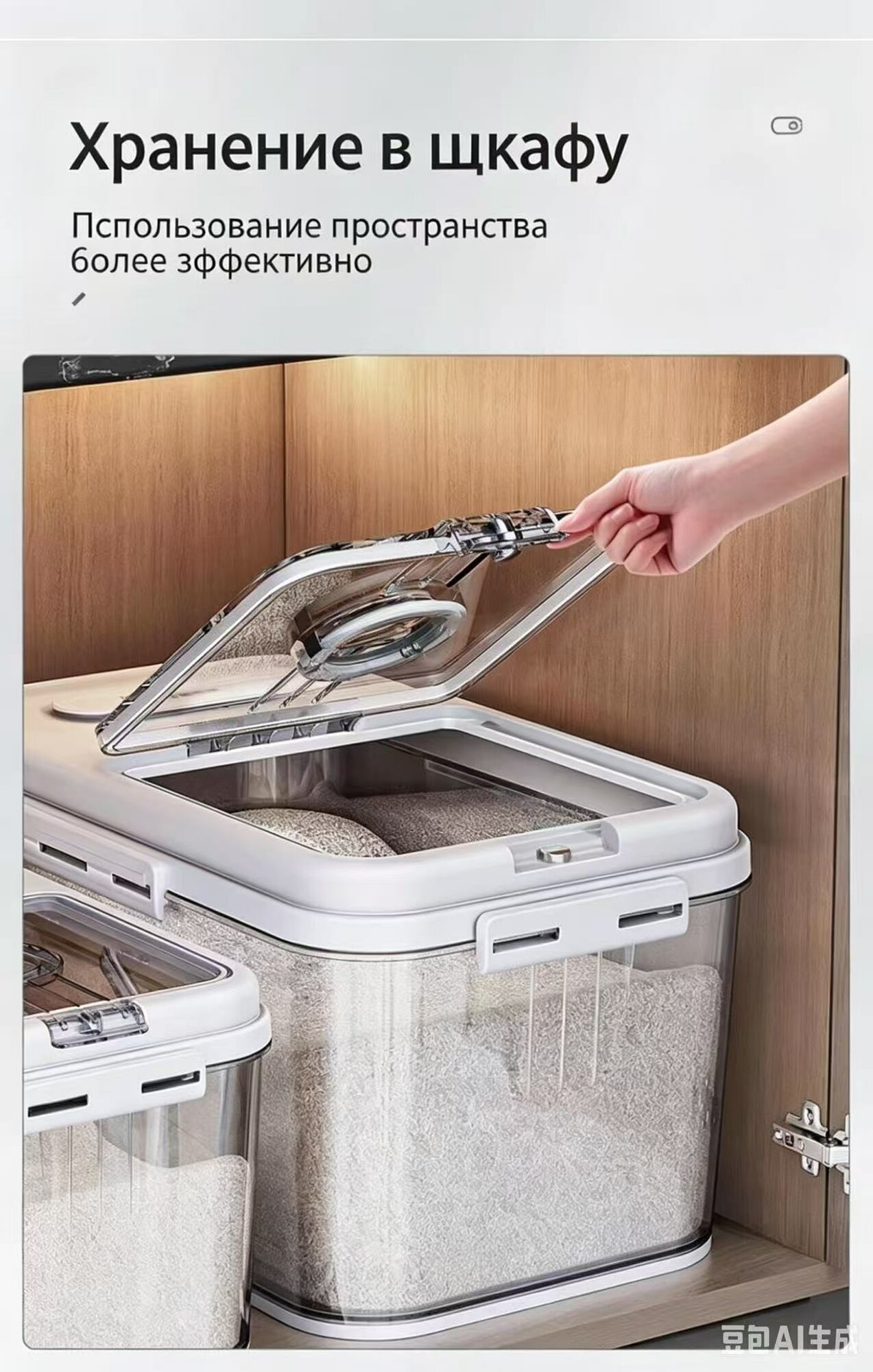 Контейнер для хранения риса, герметичный, прозрачный, 5 кг,31*20,5*17 см