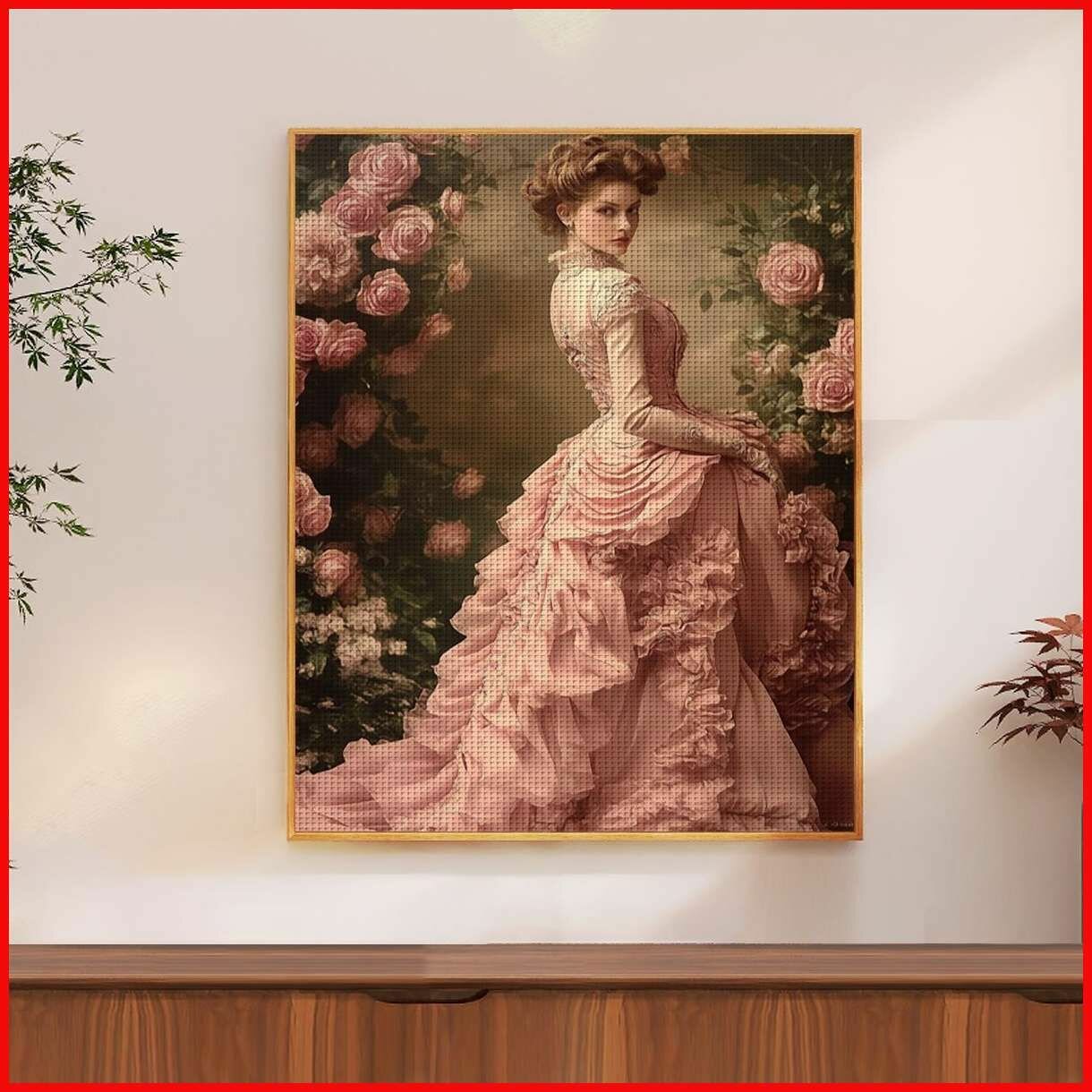 1 бескаркасная 14CT/11CT крестовая вышивка 40X50CM/15.7*19.7in Девушка в розикоте окне, цветов с иглами, нитями, чертежами, холстом
