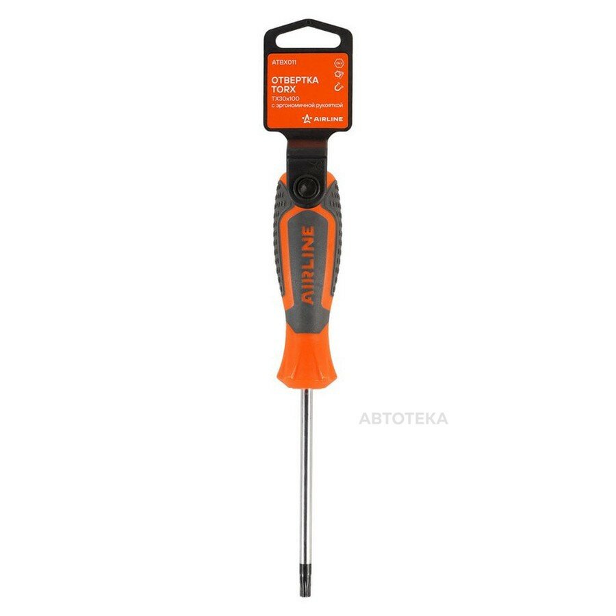 Отвертка TORX TX30x100 с эргономичной рукояткой магнитная пласт. подвес (ATBX011) AIRLINE ATBX011