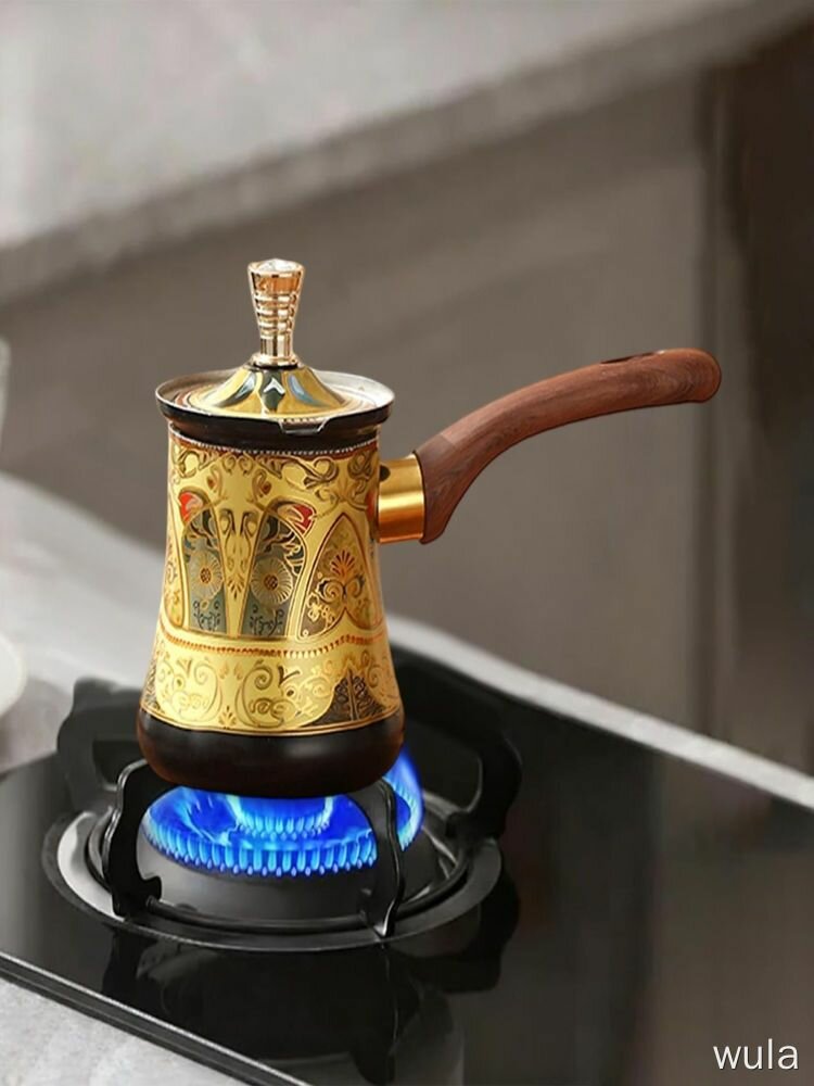 Турка для кофе 720 мл с деревянной ручкой, золотистый дизайн, для кухни, венецианский стиль