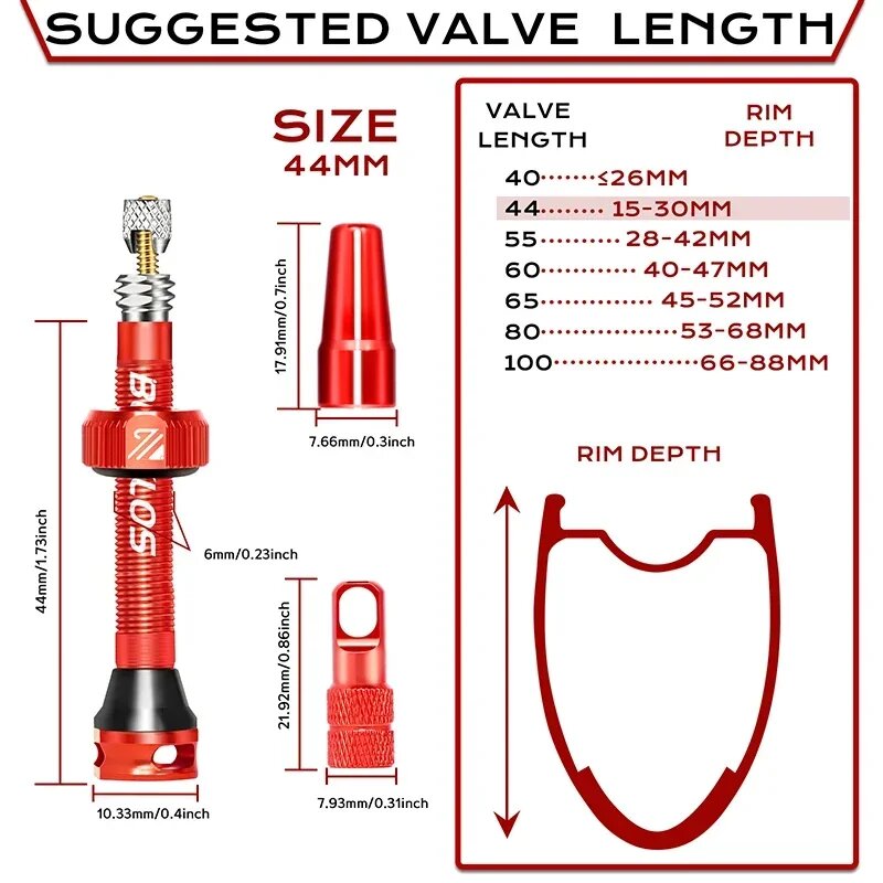 BUCKLOS Клапаны для бескамерных шин Presta Красный, RED-44MM