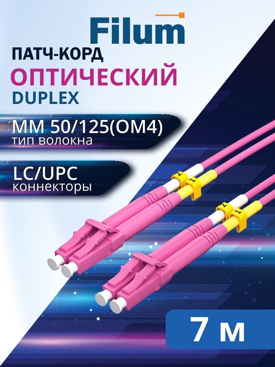 Патч-корд волоконно-оптический Filum FL-FOD-2.0-LC/U-LC/U-MM504-7.0-LSZH-MG duplex, LC/UPC-LC/UPC, MM (OM4 50/125), LSZH