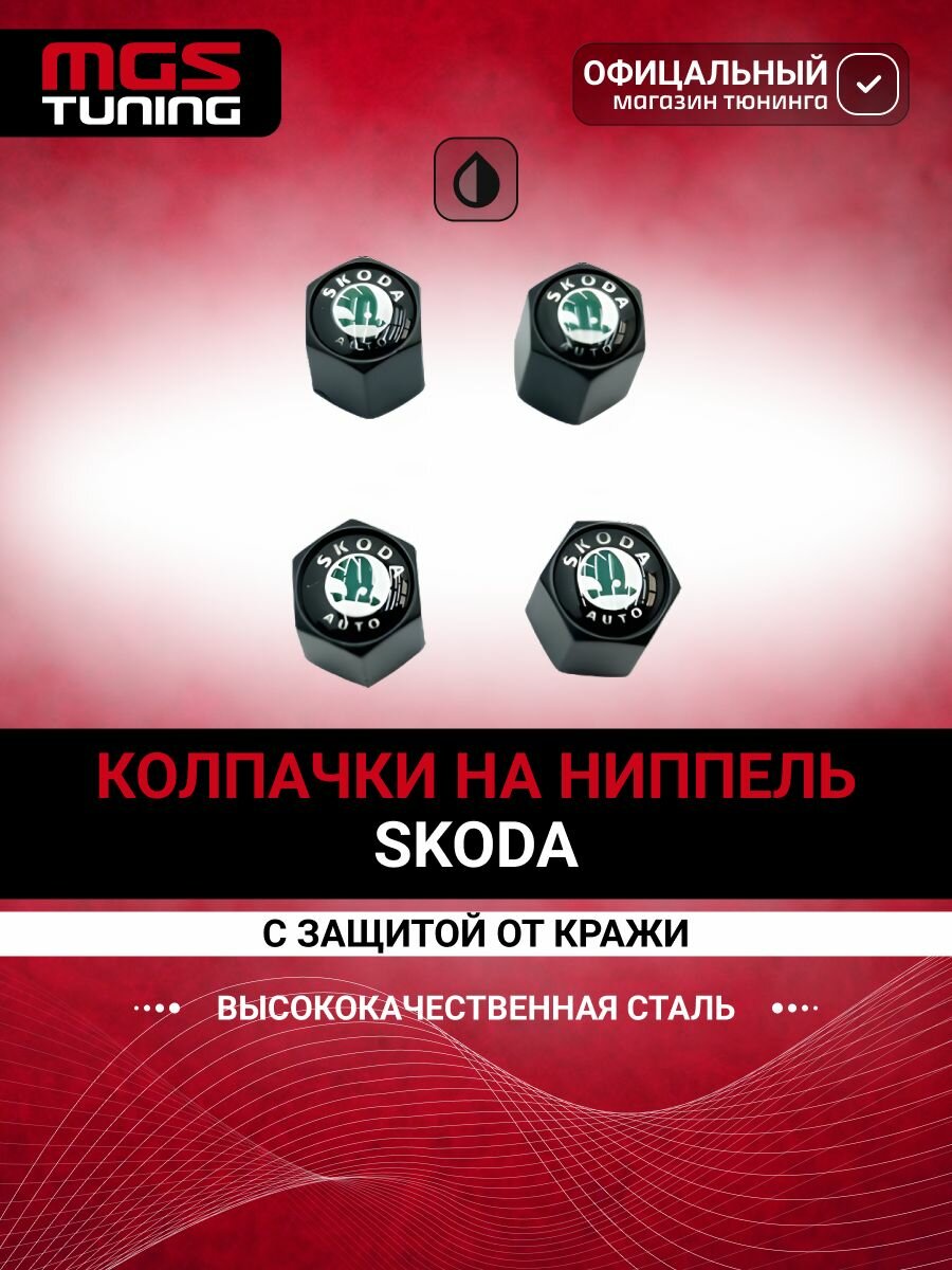Колпачки на ниппель Skoda classic black с защитой от кражи