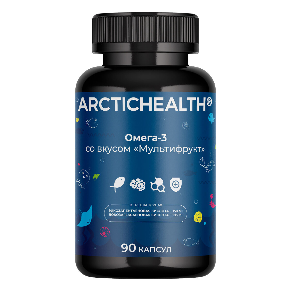 Arctic Health Омега-3 детская со вкусом мультифрукт, капсулы массой 700 мг, 90 шт.