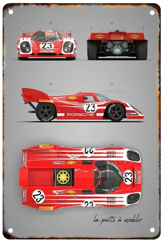 Металлическая вывеска Porsche 911, красный, A4