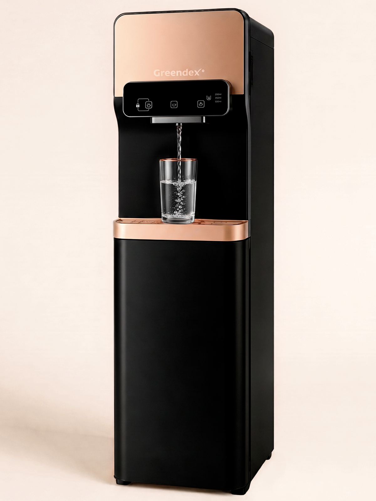 Кулер для воды Greendex Black Gold Pro сенсорный, чёрный с золотистым корпусом, с нагревом и охлаждением, напольный с нижней загрузкой воды