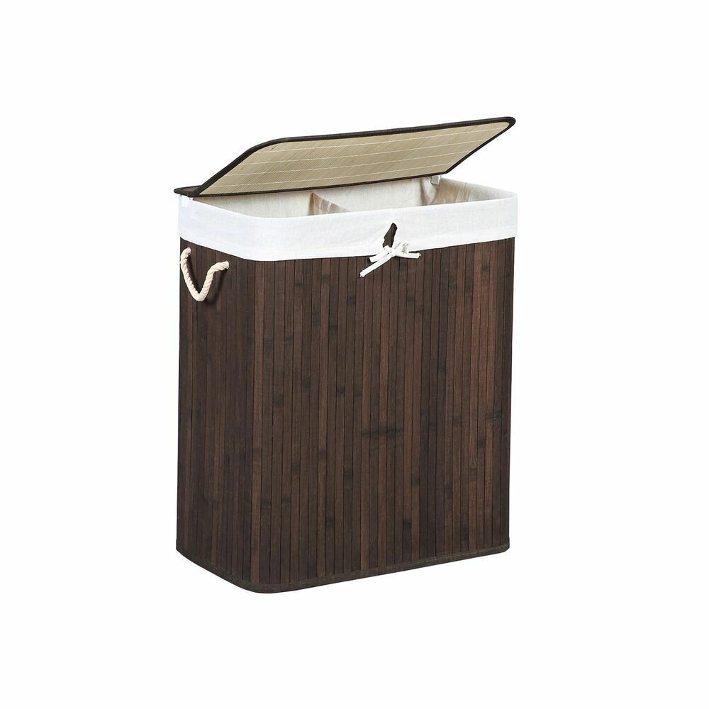 Корзина для белья 100 л SONGMICS - бамбуковая, 2 отделения, 51.5 x 31.5x 60.5 см, цвет коричневый LCB72Z