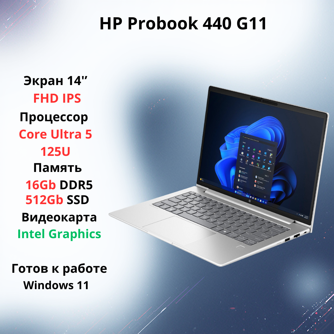 Ноутбук HP ProBook 440 G11 (14 FHD/Intel Ultra 5 125U/16Gb/512Gb SSD/Win 11 Pro) Silver