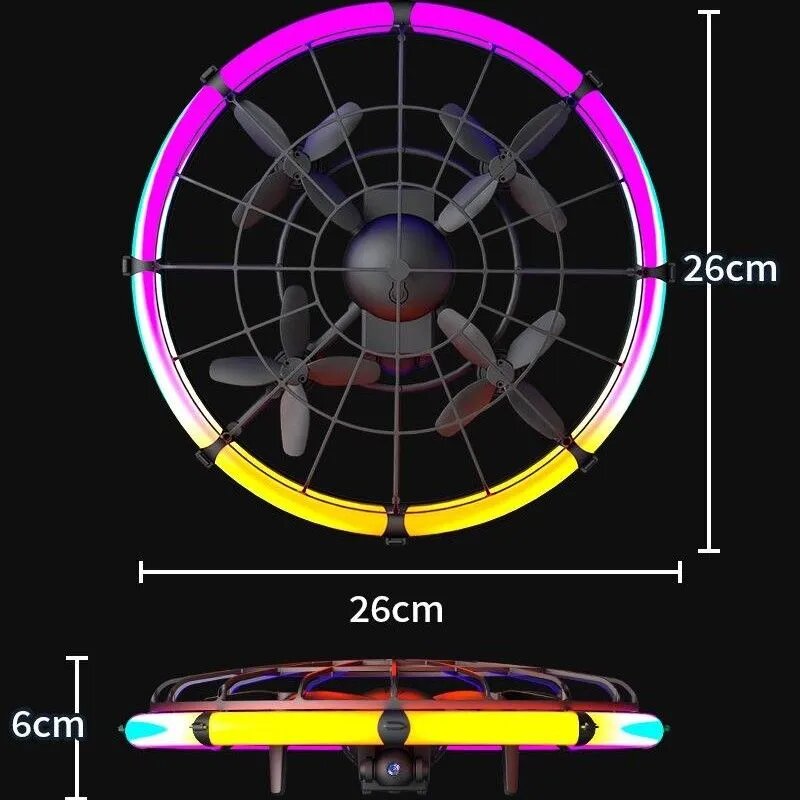 Квадрокоптер Дрон с HD камерой, RGB-подсветкой, управлением 2.4GHz, время полета 20 мин, размер 26х26х6 см — фото 1