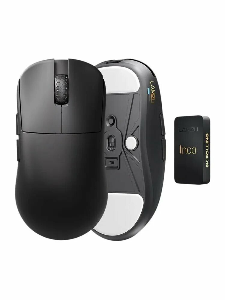 Lamzu Игровая мышь беспроводная Inca, Pixart 3950, 30000 DPI, 8000 Hz, 2.4GH z+Wired, черный, черно-серый