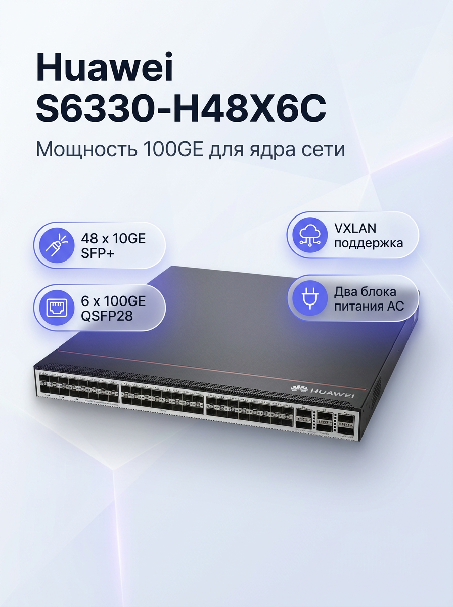 Коммутатор Huawei CloudEngine S6330-H48X6C L3, 48x10GE SFP+, 6x100GE QSFP28, VXLAN, 2xAC