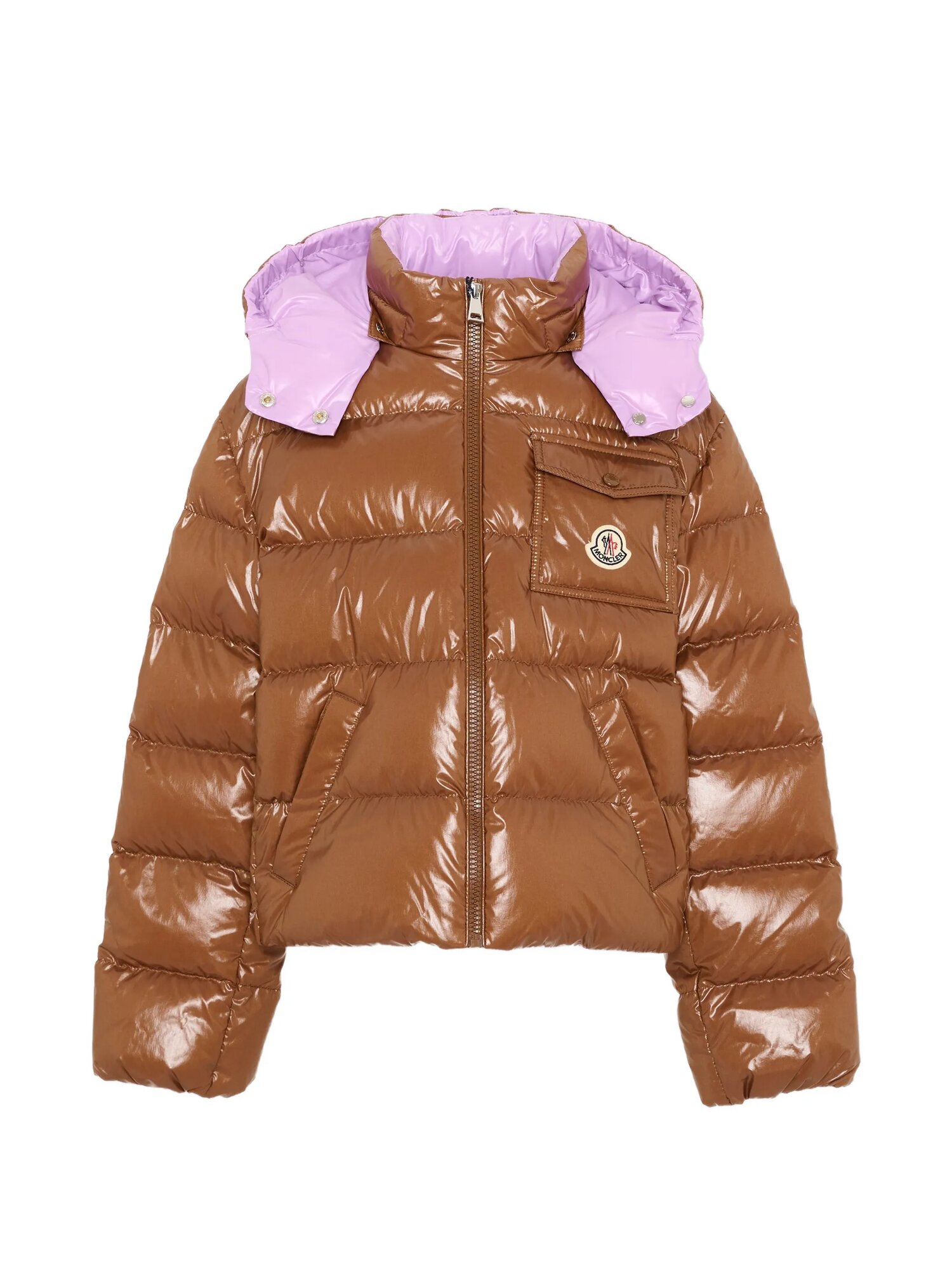 Куртка Moncler New Andro padded hooded jacket, размер 12 лет, коричневый/серый/оранжевый — фото 1